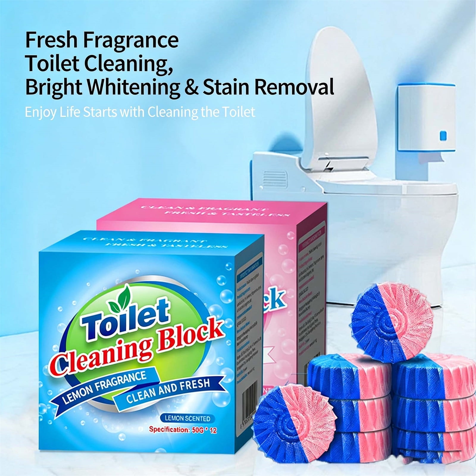 syligr Automatic Toilet Bowl Cleaner Blue Flush Tablets Rose Scented 12 ...