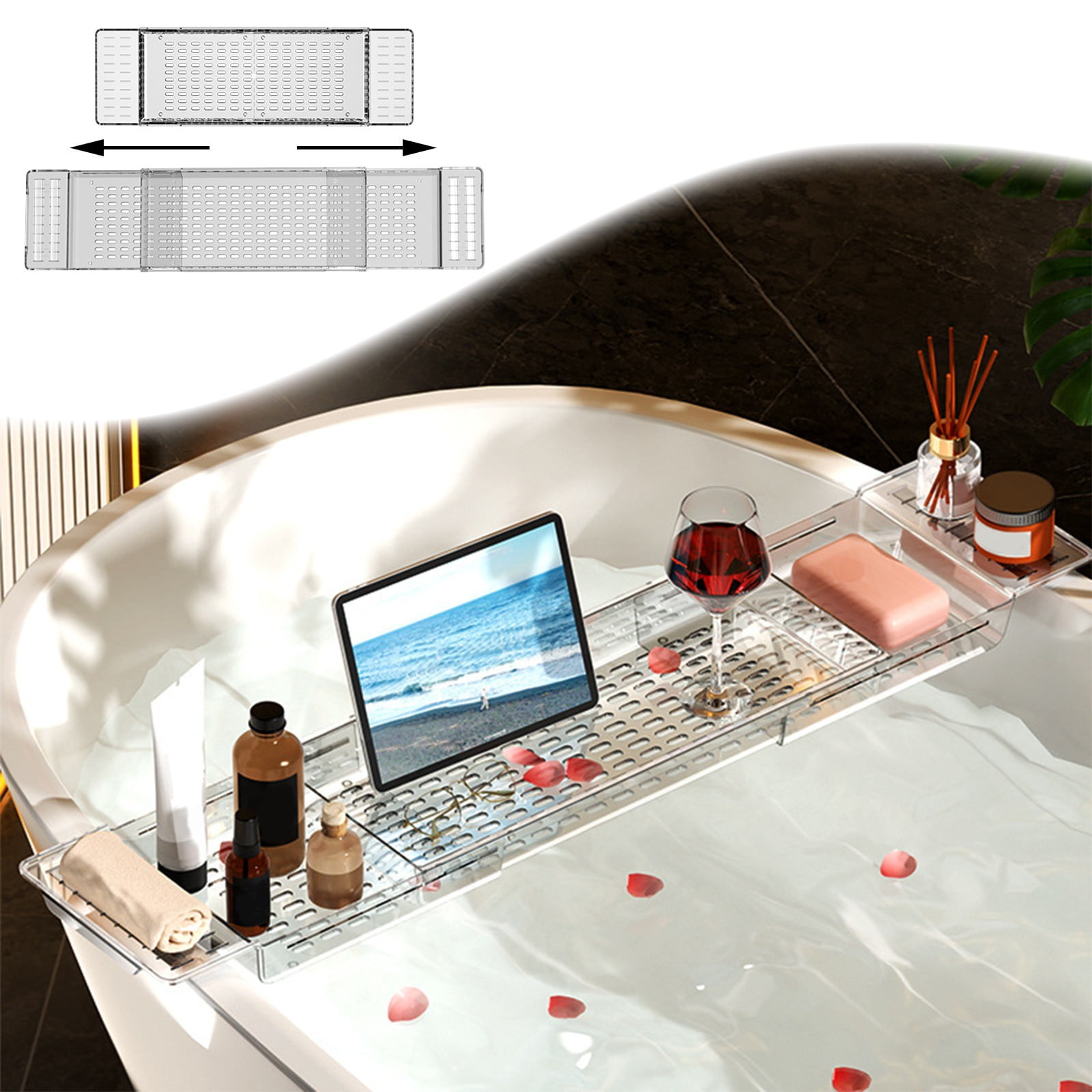 syligr Bathtub Tray Caddy Bath Tub Rack, Extendable Bathroom Shelf ...