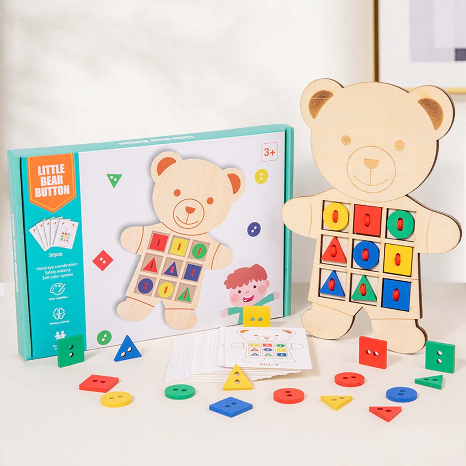 syligr Bear Button Matching Threading Toy with Shapes Colors, Early ...