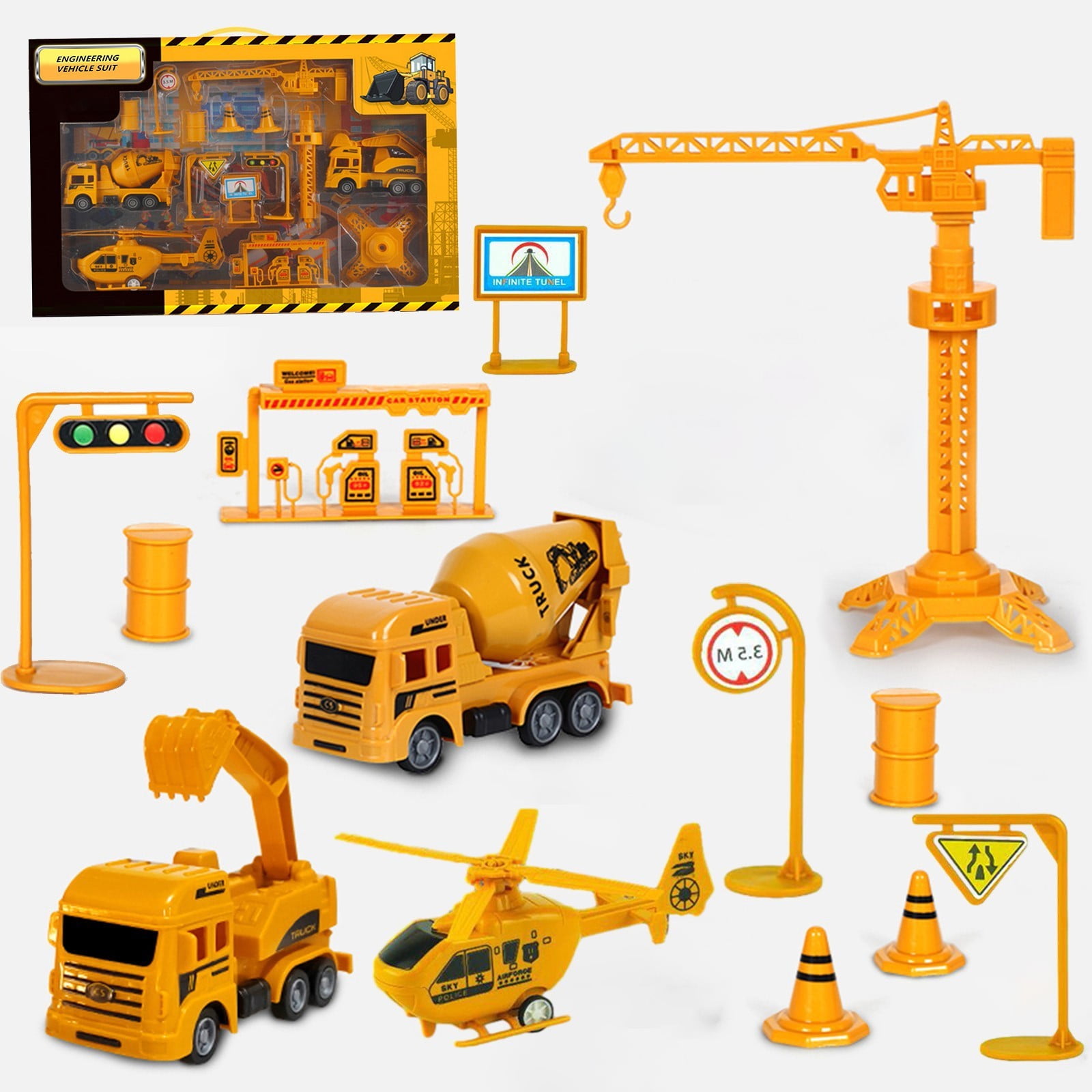 syligr Construction Toy Set with Tower Crane, Dump Truck & Helicopter ...