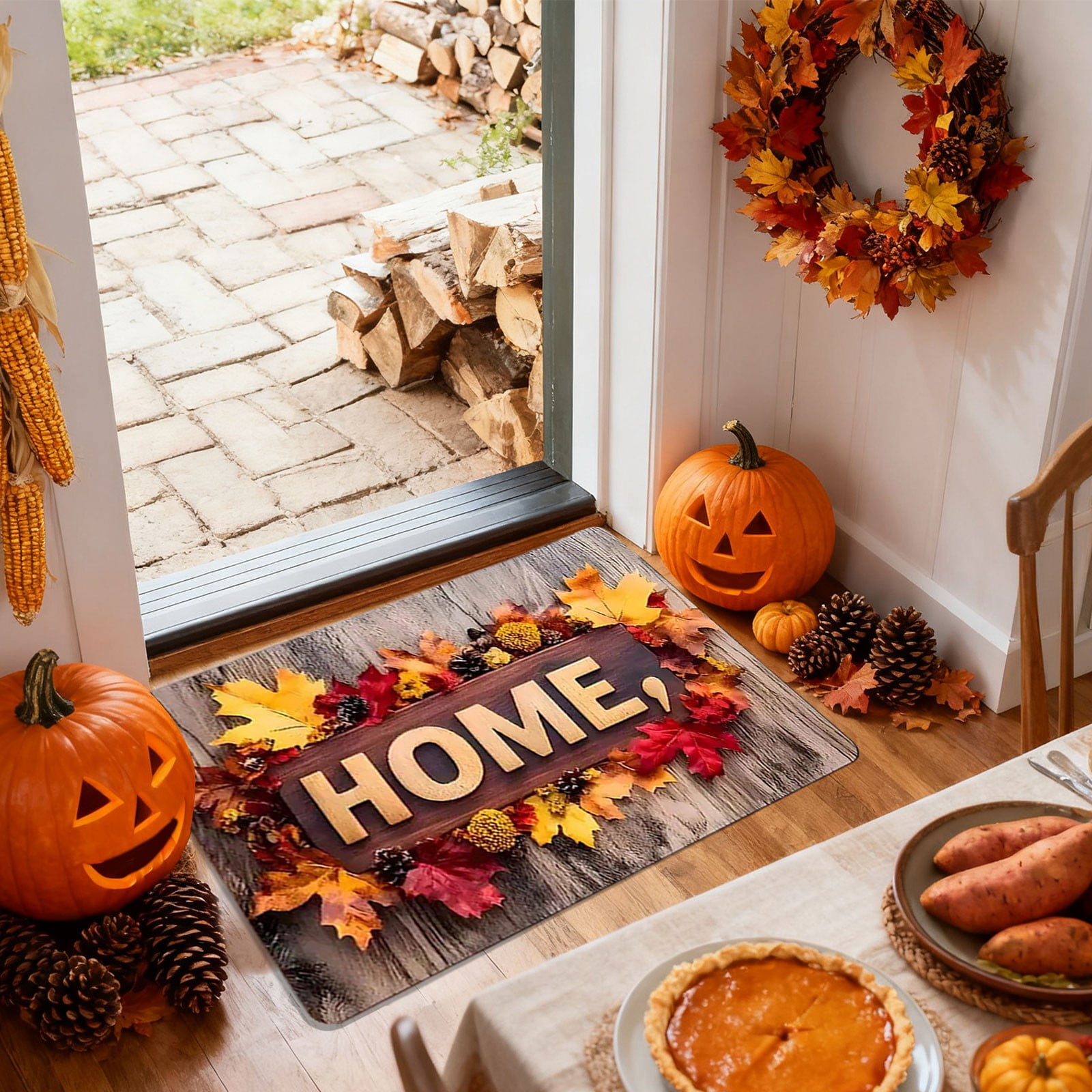 syligr Fall Rug with Maple Leaf & Pumpkin Patterns - Non-Slip Floor Mat ...