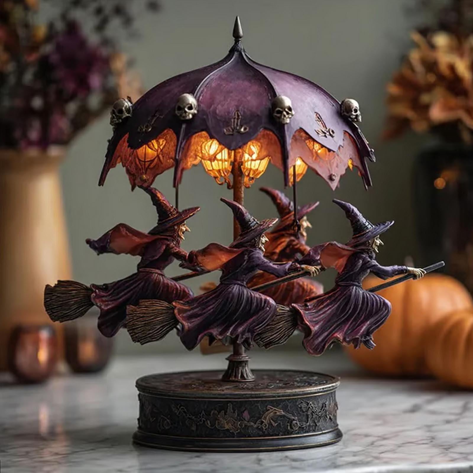 syligr Ghost Witch Carousel Light Halloween Desk Lamp Stained Glass ...