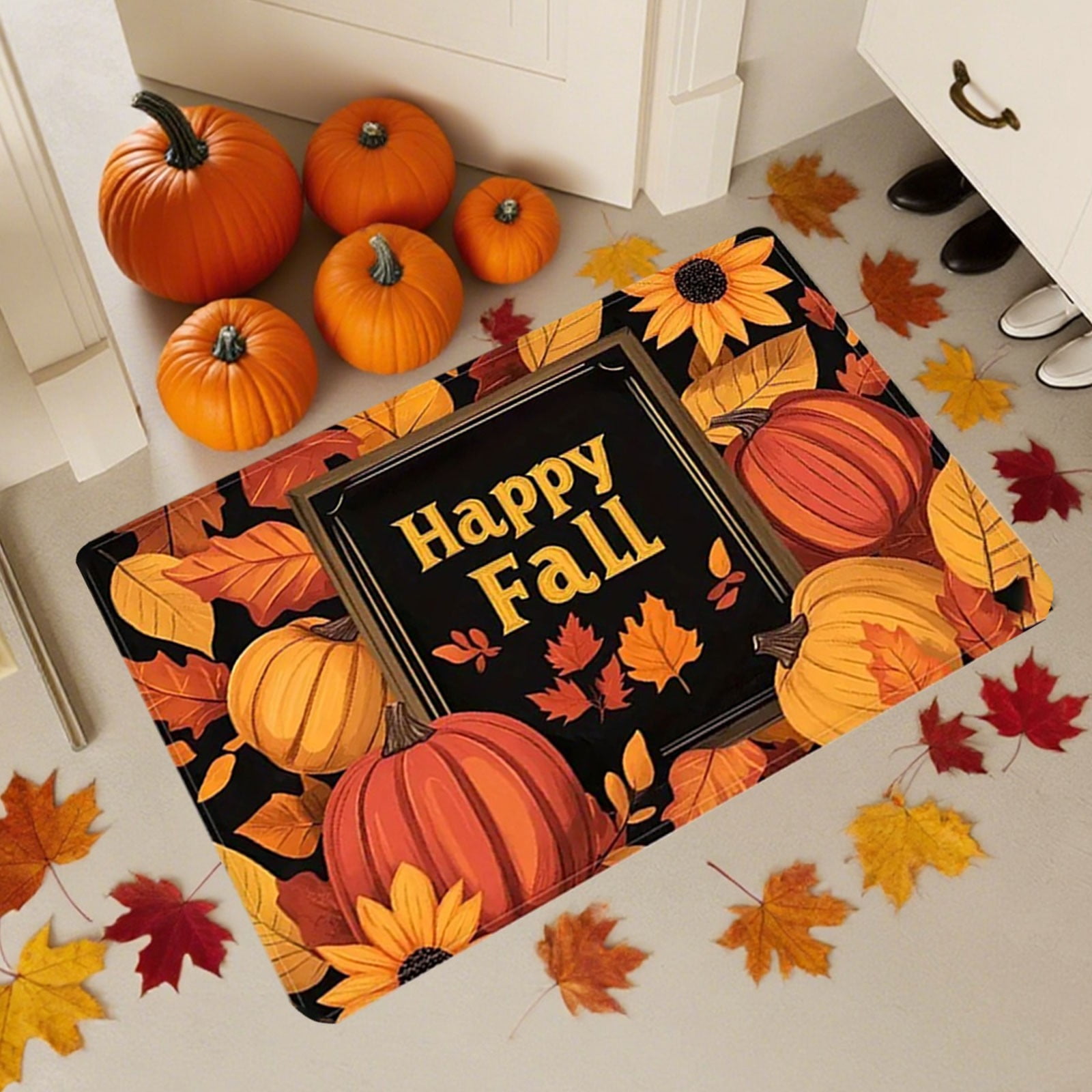 syligr Halloween Thanksgiving Doormat with Maple Leaf & Pumpkin ...