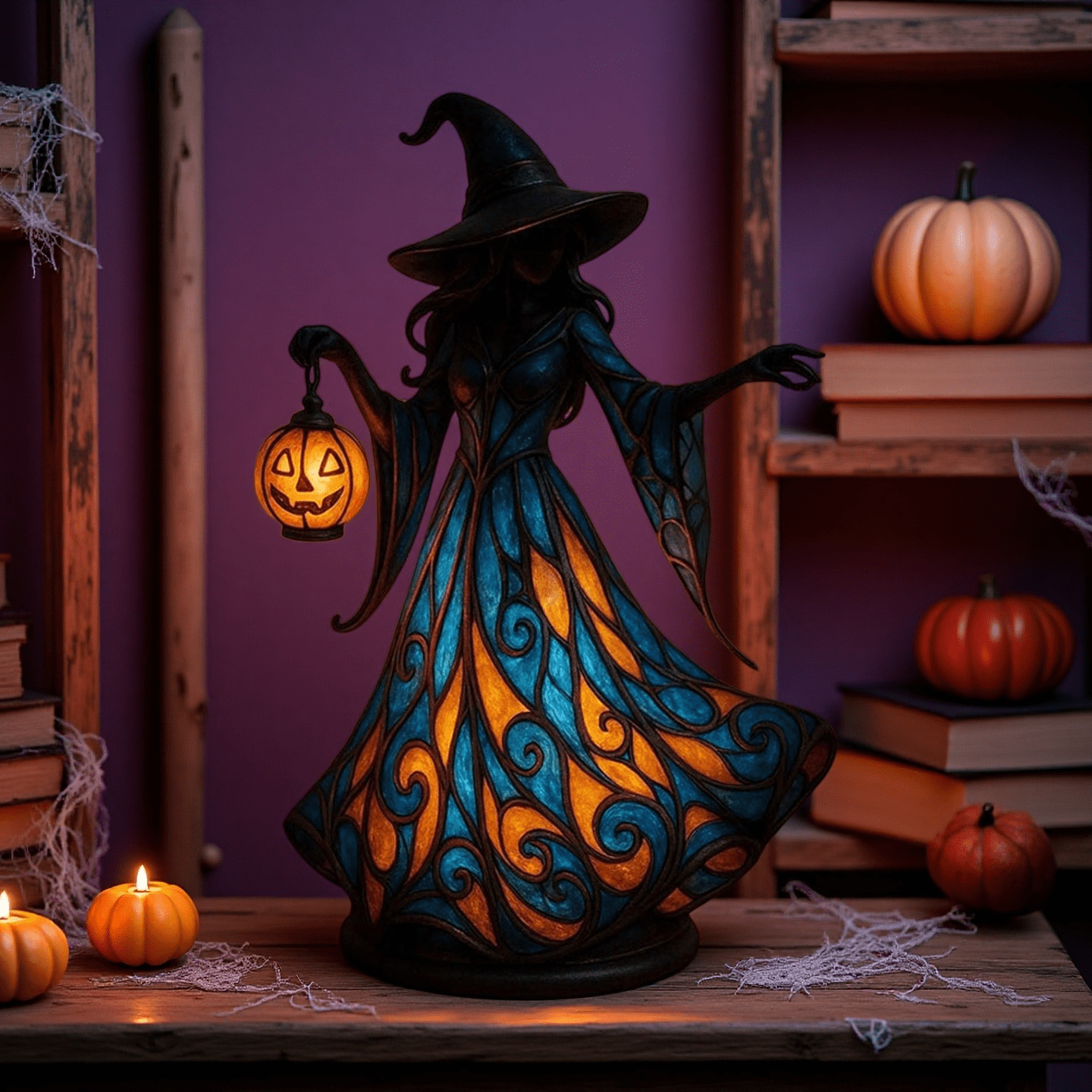 syligr Halloween Witch Lamp for Indoor Gothic Decor, Stained Witch Hat ...