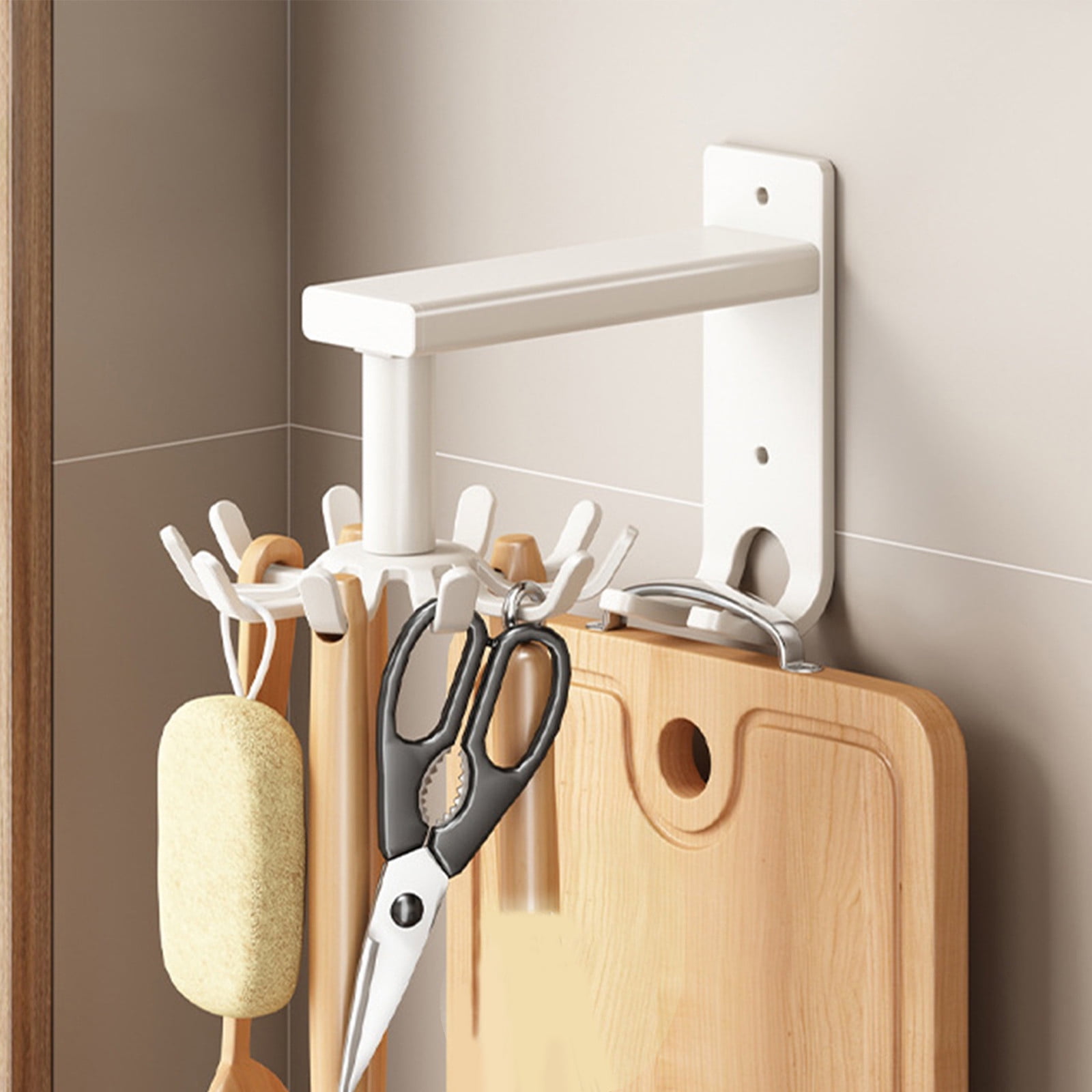 syligr Kitchen Swivel Hooks No Punch Wall Mounted Shelf Strong Load ...