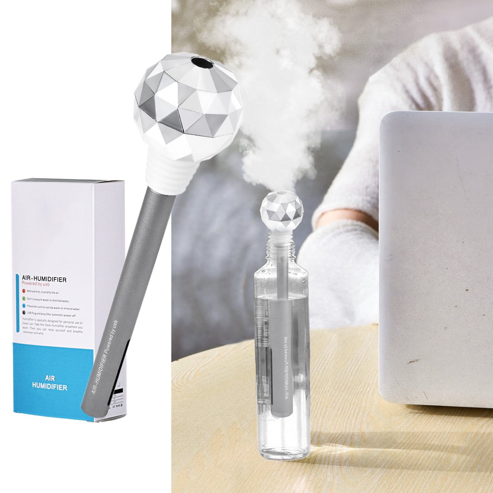 syligr Mini Portable Humidifier For Car,USB Powered Bedroom Quiet ...