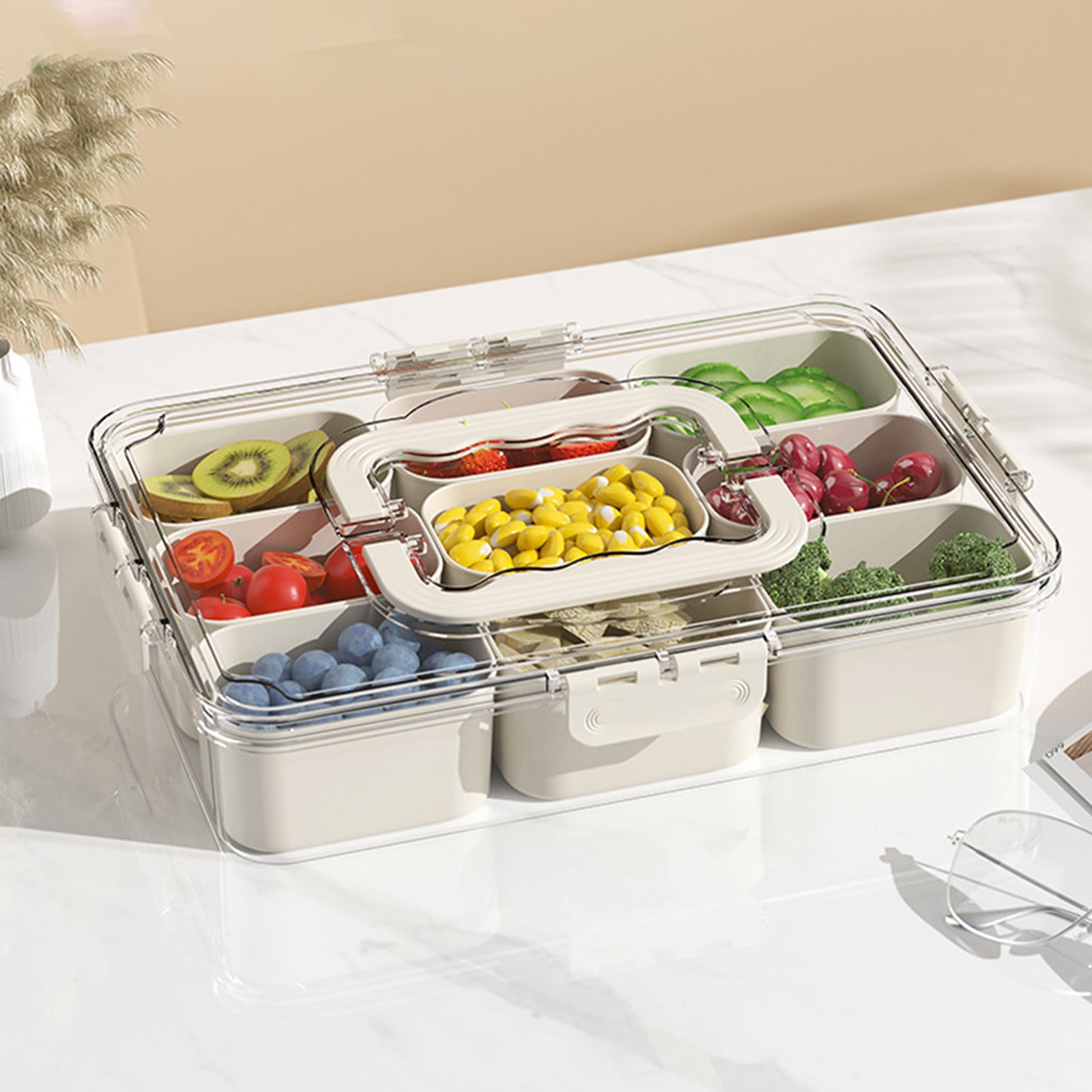 syligr Snackle Box Container, Divided Serving Tray with Lid and Handle ...