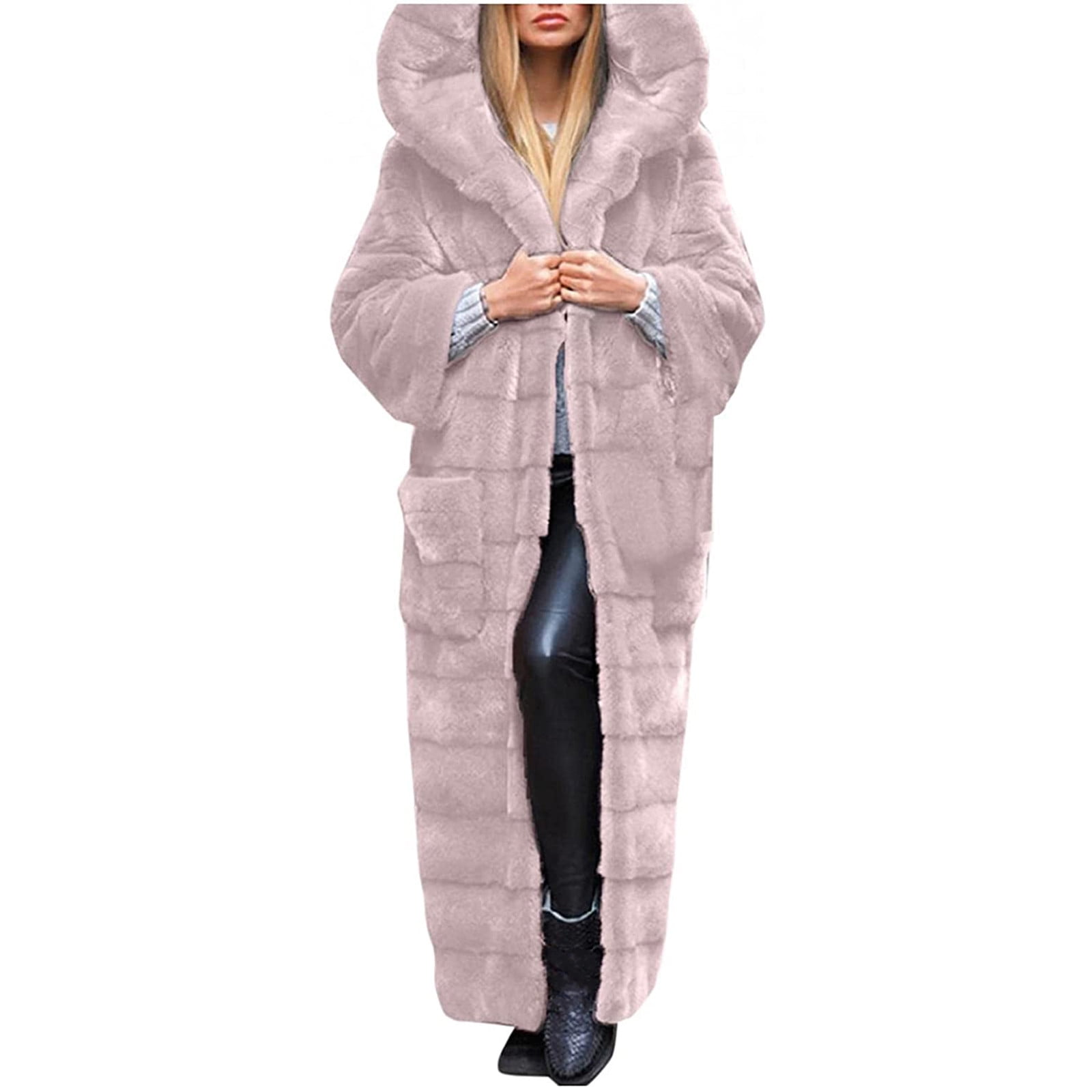 symoid 2022 Womens Faux Fur Coats & Jackets- Faux-Faux Fur Long Sleeve Risecoat Body Solid ...