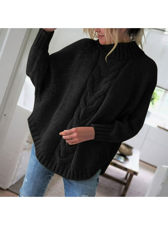 SEARIPE Women Solid Turtleneck Sweater Casual Long Sleeve Knitted Pullover Sweater Tops with ...