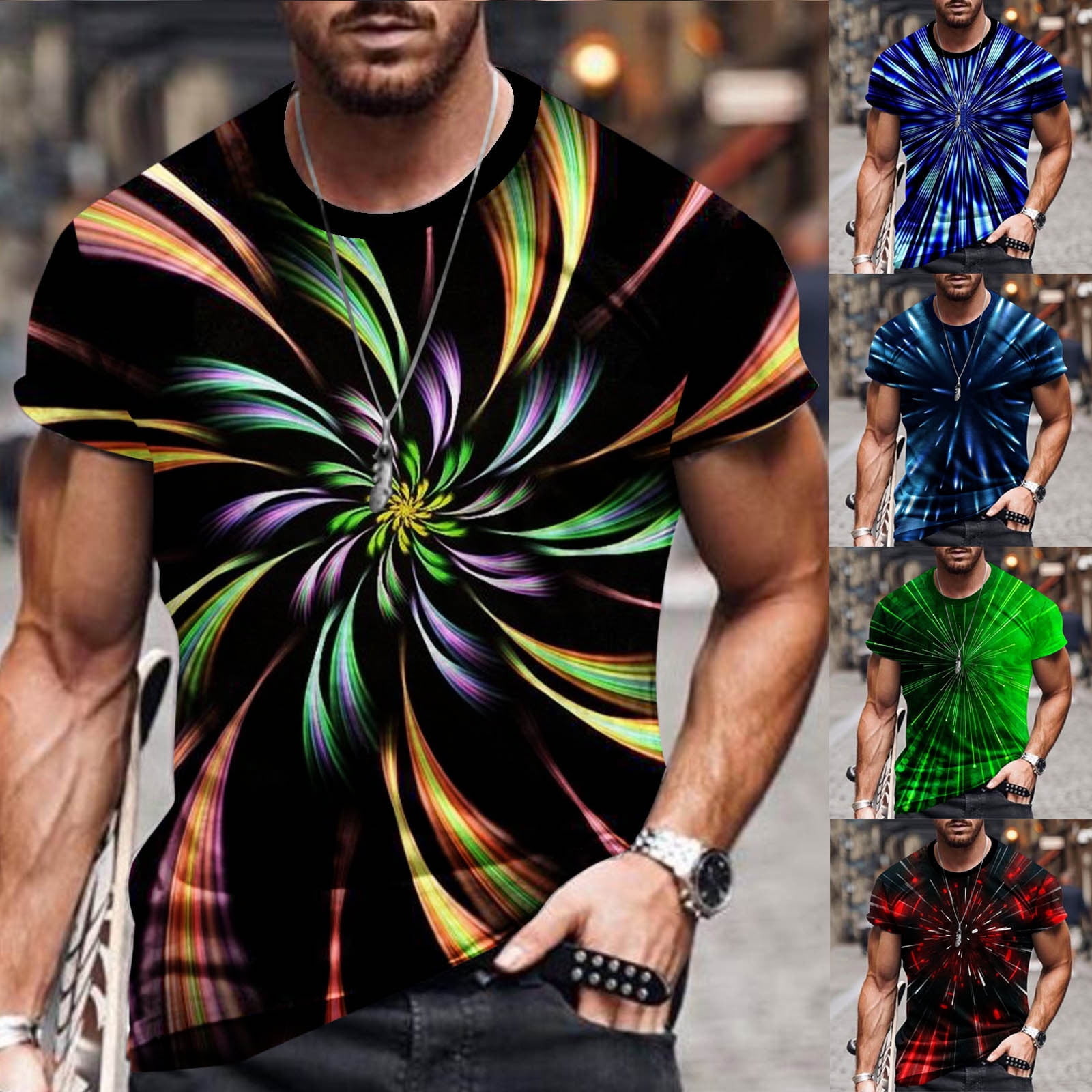 symoid 3D Printed Shirts for Men- Big and Tall Summer Round-Neck Value ...