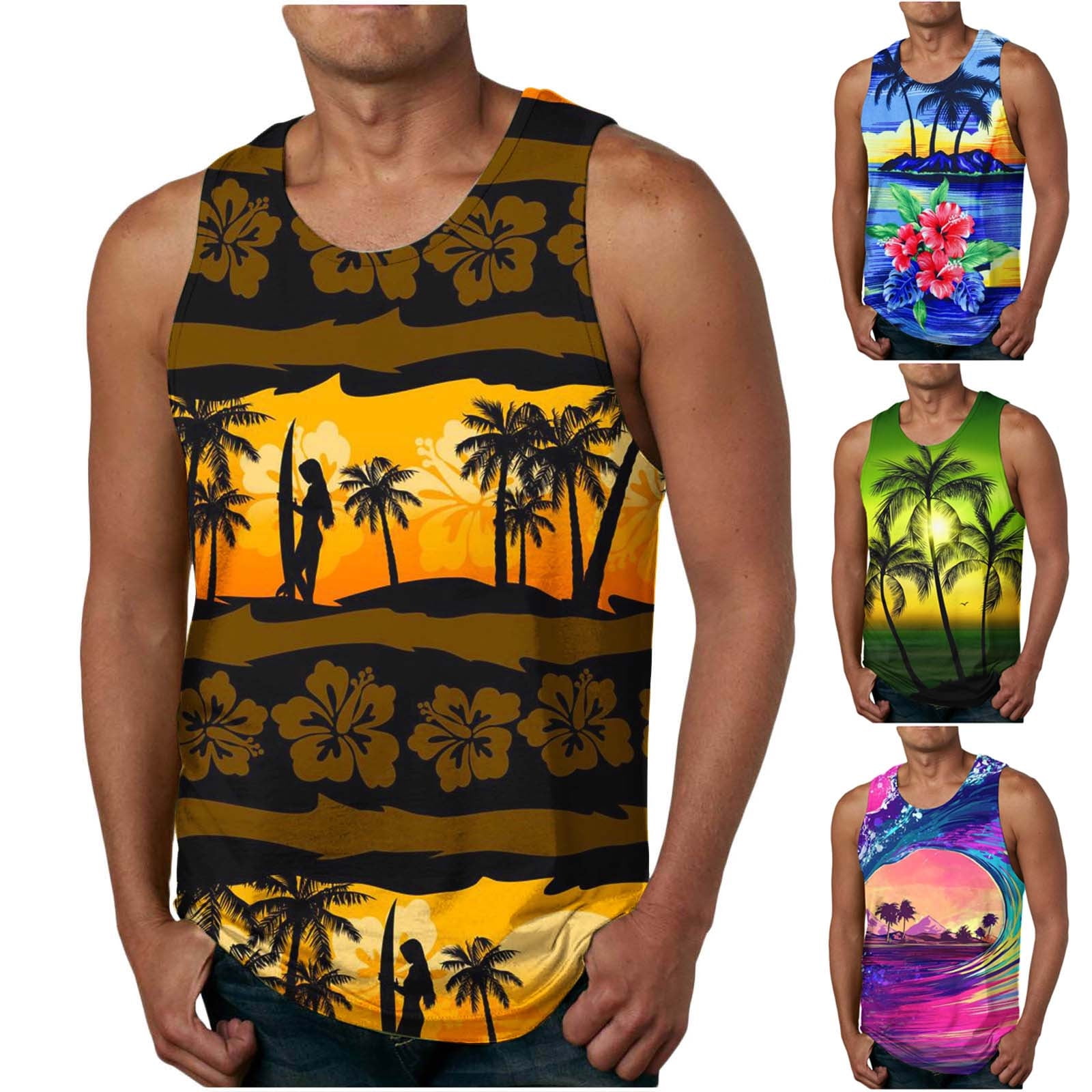 symoid Mens A-shirts Big and Tall- Casual Summer Beach Hawaiian Green ...