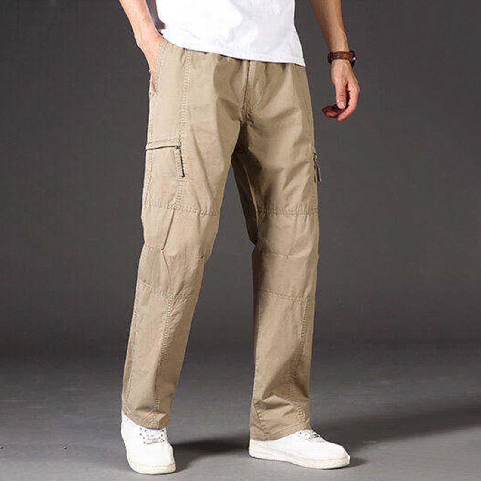 SYMOID Cargo for Men Pants - Cotton Work Pants Elastic Waist Relaxed ...