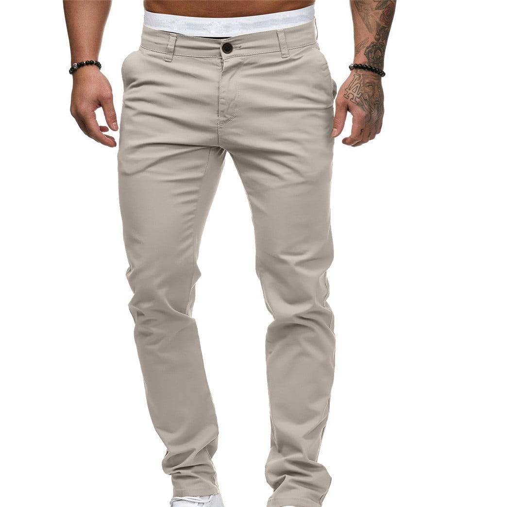 symoid Mens Flat-front Pants- Casual Button Open Slim Fit Straight ...