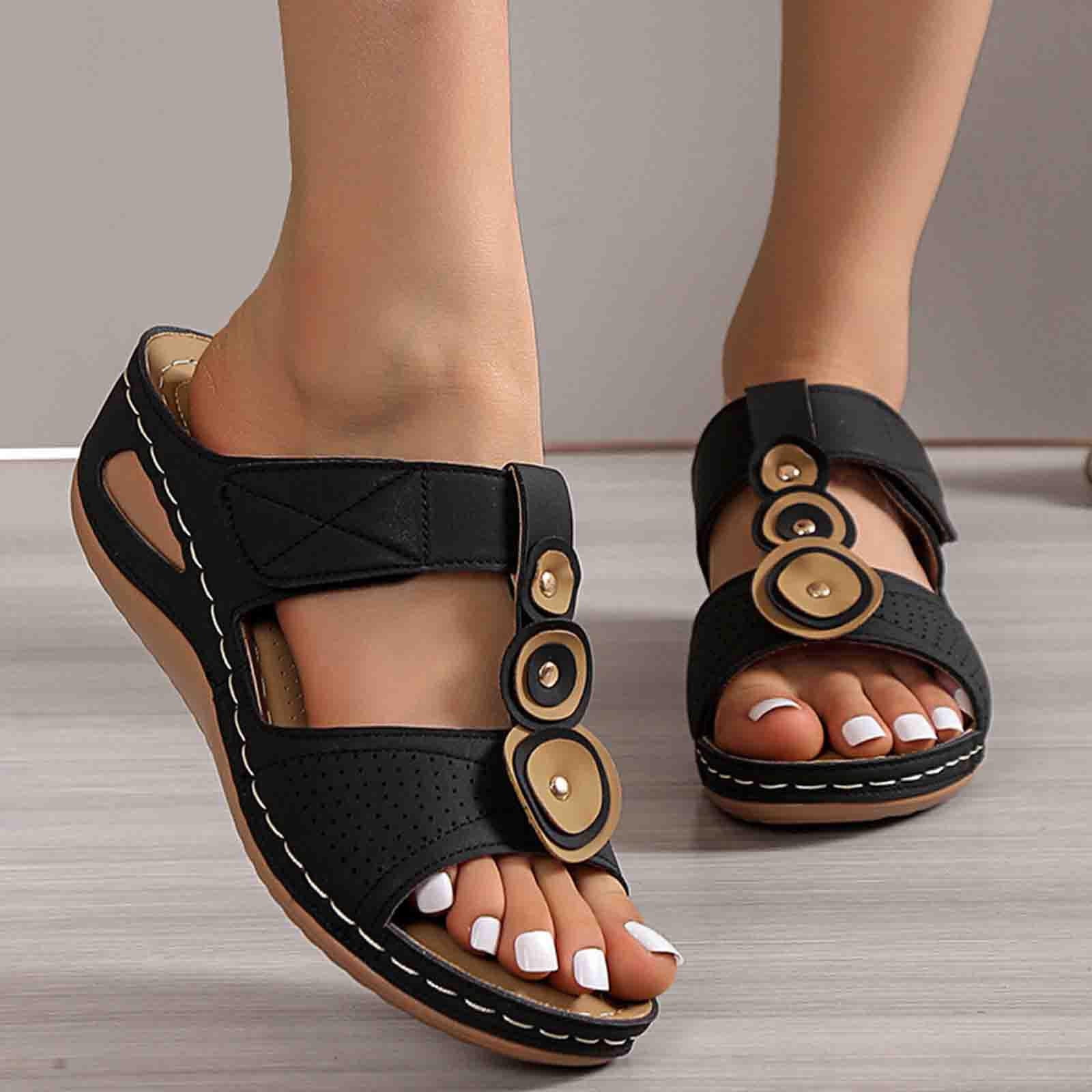 symoid Women's Footbed Slide Sandals- Clearance Wide Width Beach Slides ...