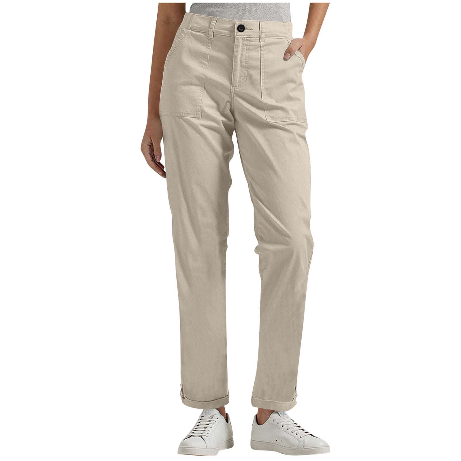 Symoid Women's Stretch Capris, Solid Pockets, Comfortable Straight ...