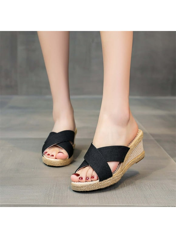 Black Slide Wedge Sandals