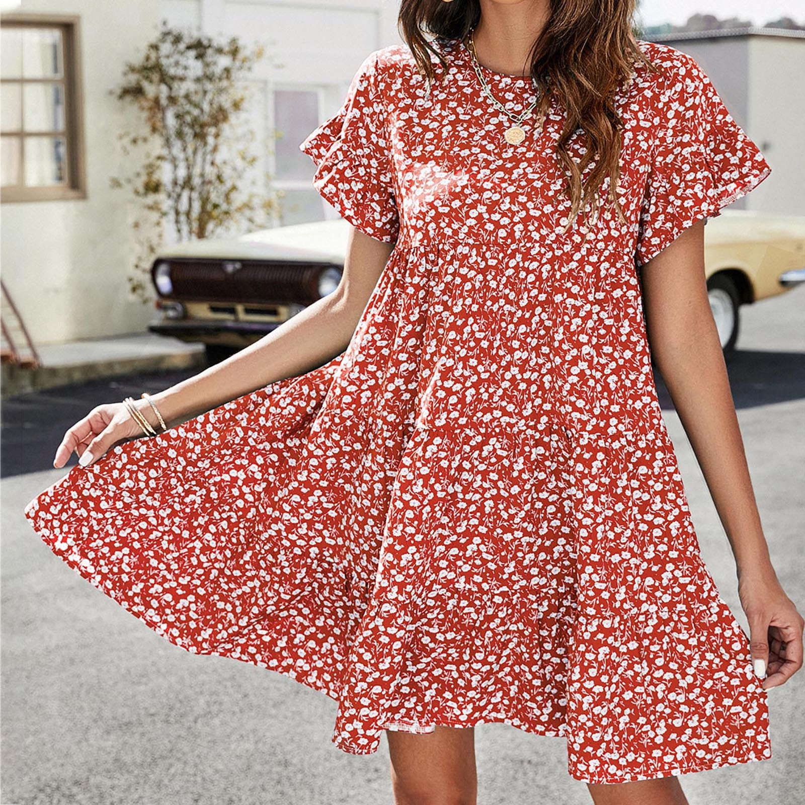 symoid Womens Dresses 2022- Spring Summer Leopard Printed Floral Crew ...
