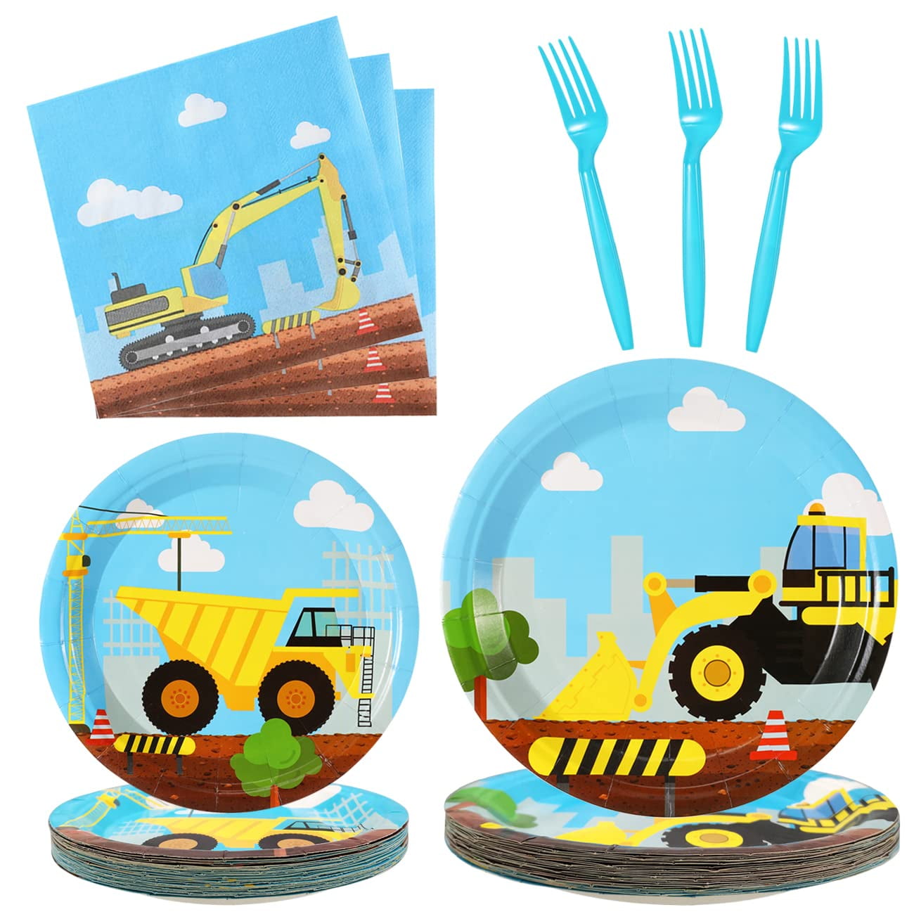 syoneo Construction Birthday Party CM31 Tableware Set- 24 Guests-Digger ...