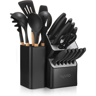 Gibson Handley 6 Piece Cutlery Set with Gray Colored TPR Coated Block ...