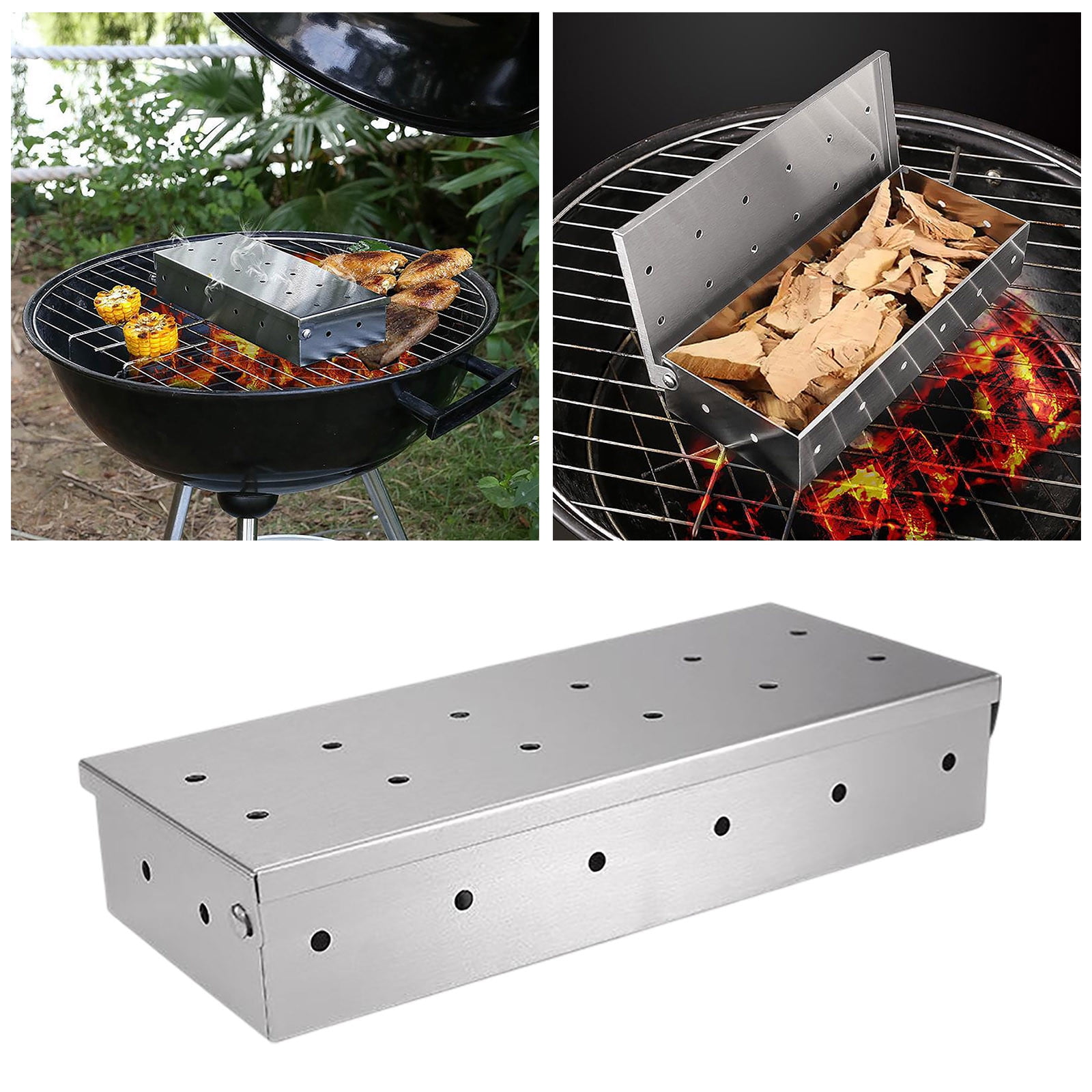 syytpdjjd BBQ Stainless Steel BBQ With Convenient Hinged Lid Wood Chip ...