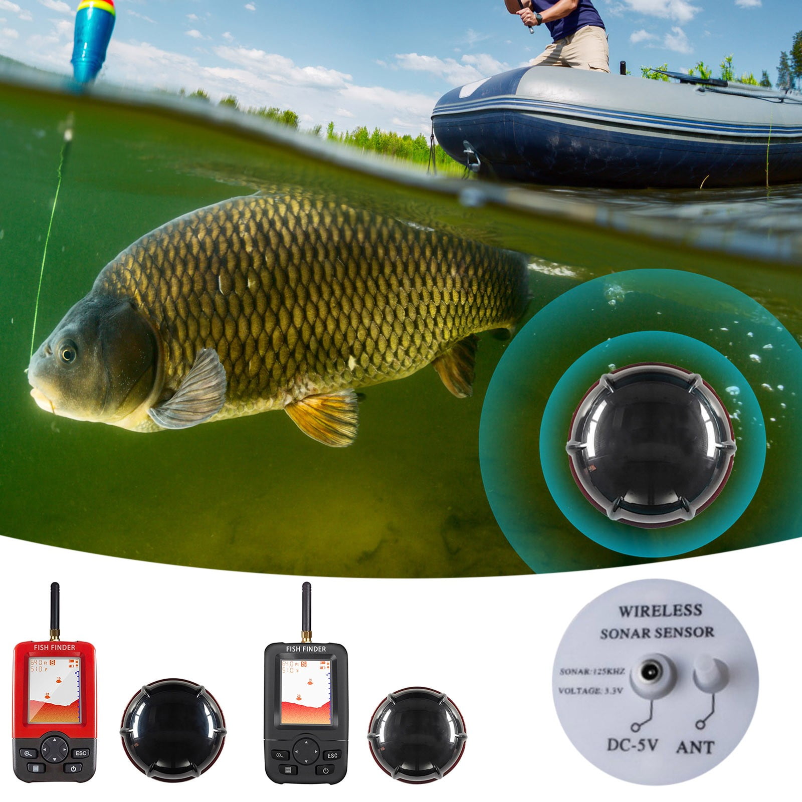 syytpdjjd Portable Rechargeable Fish Finder Wireless Sonar Sensor Fishfinder Depth Locator With ...
