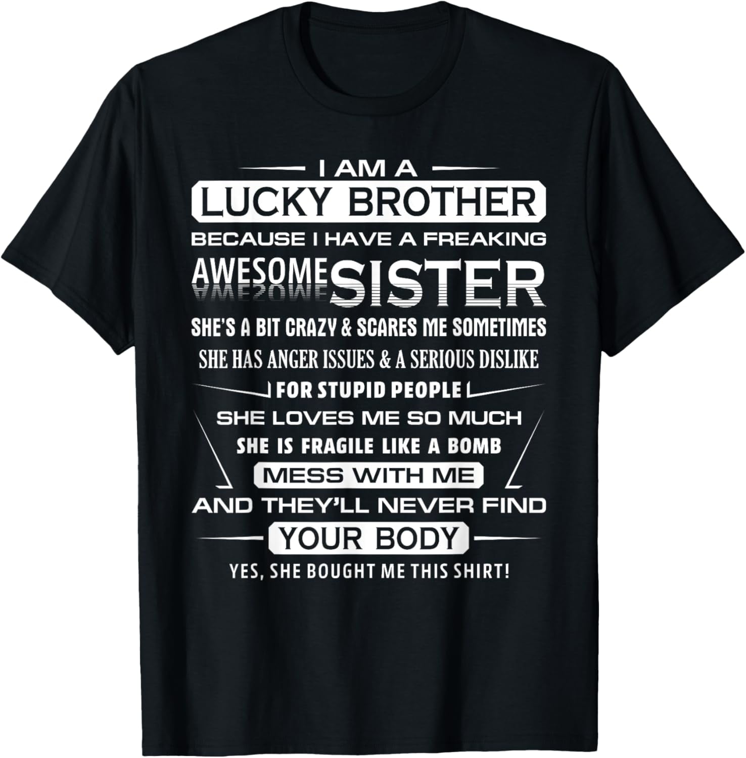 Christmas Funny For Brother From Sister I Am A Lucky Brother T-Shirt ...