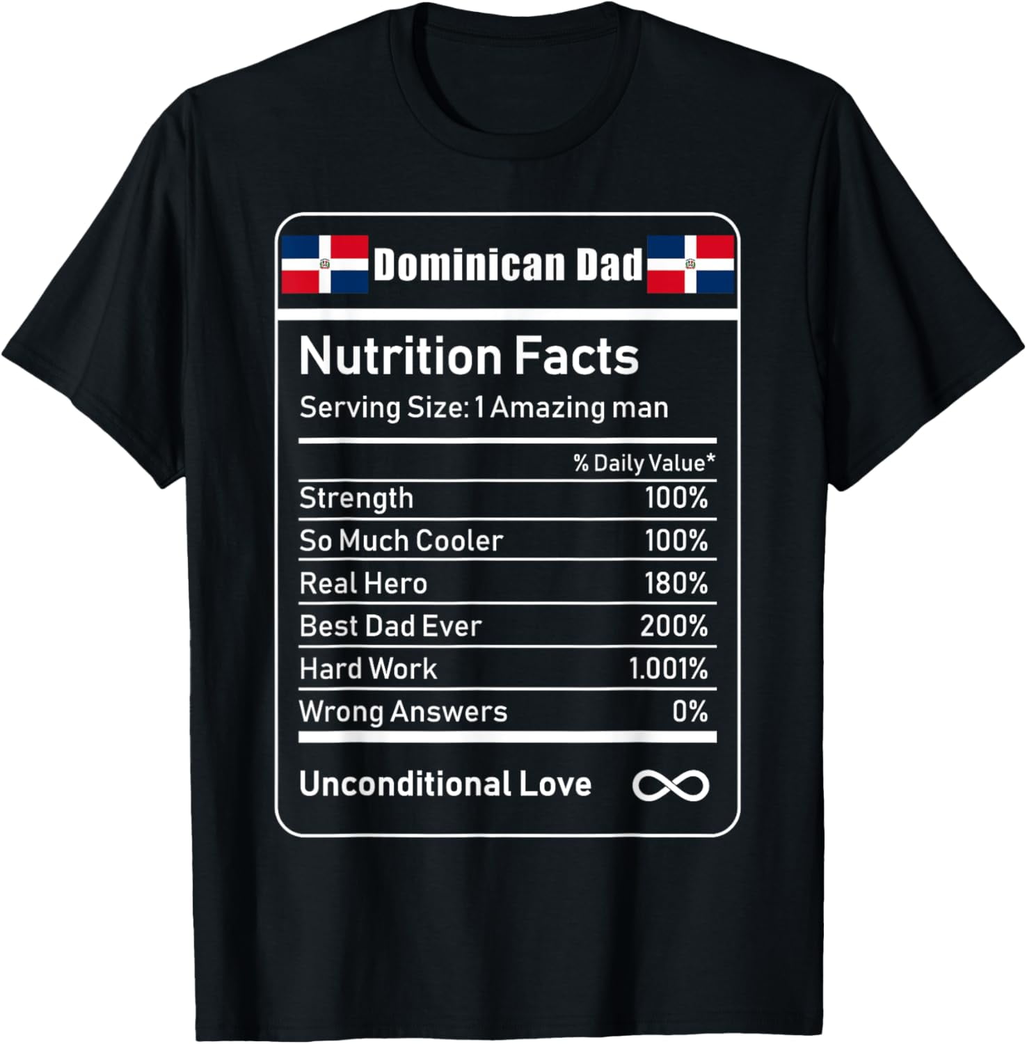 t-shirt Dominican Dad Nutrition Facts Father's T-Shirt mens，black，women ...
