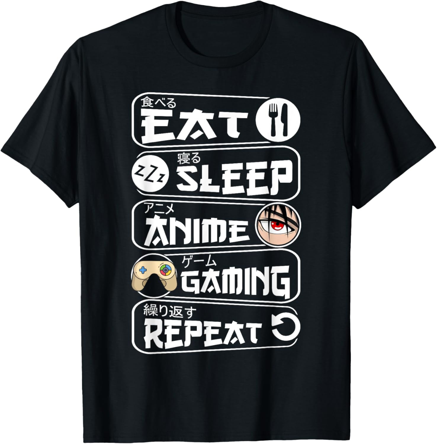 t-shirt Eat Sleep Anime Gaming Repeat Kawaii Anime Gamer T-Shirt mens ...
