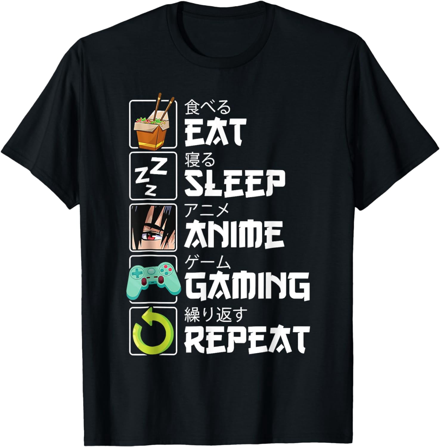 t-shirt Eat Sleep Anime Gaming Repeat Kawaii Otaku Anime Manga T-Shirt ...