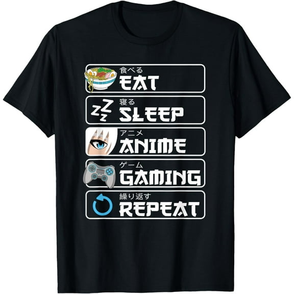 Eat Sleep Anime Gaming Repeat Kawaii Otaku Anime Manga T-Shirt ...