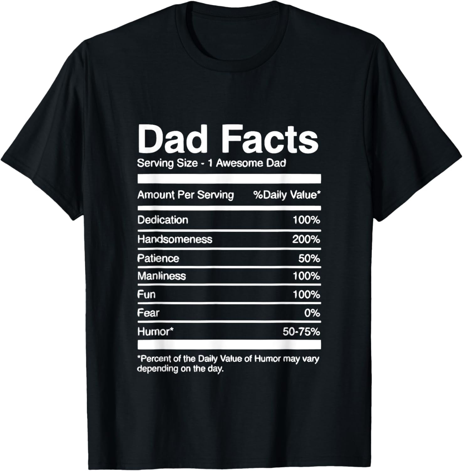 Funny Dad Nutritional Facts Gift from Kids, Dad Joke Graphic T-Shirt ...