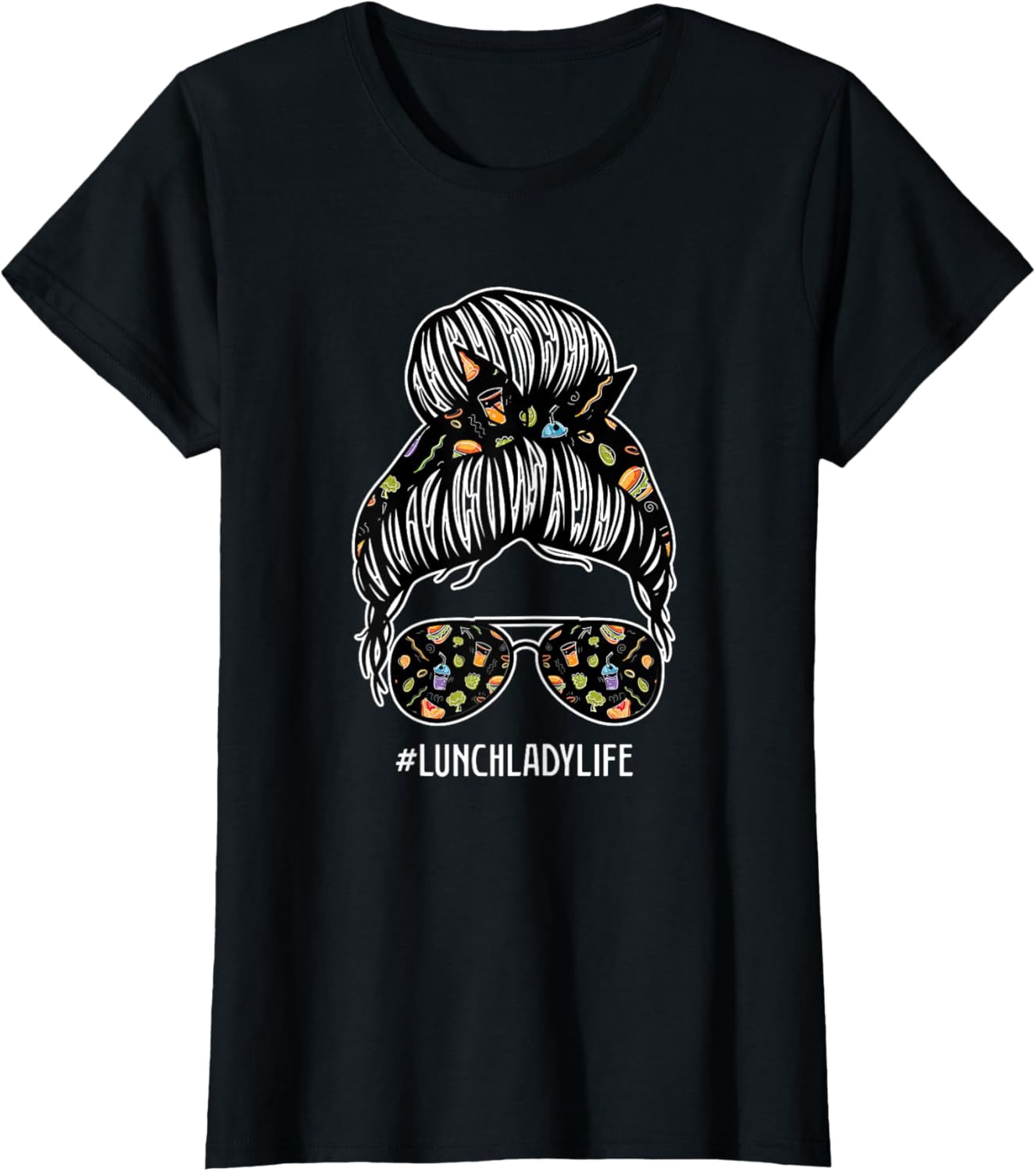 t-shirt Funny Lunch Lady Life Messy Bun Bandana Cafeteria Crew T-Shirt ...