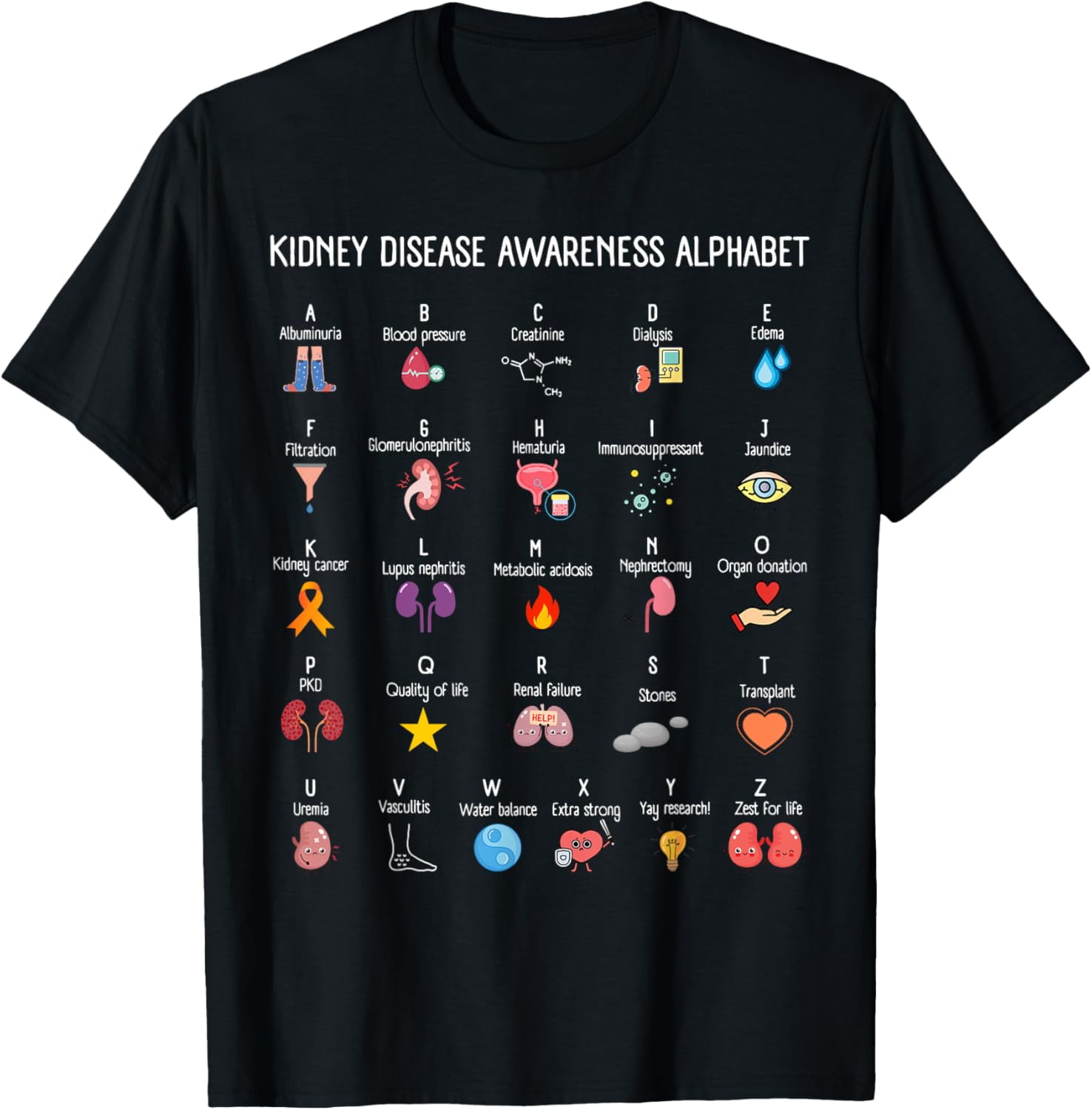t-shirt Kidney Disease Awareness Alphabet Dialysis Nurse Men Women T ...