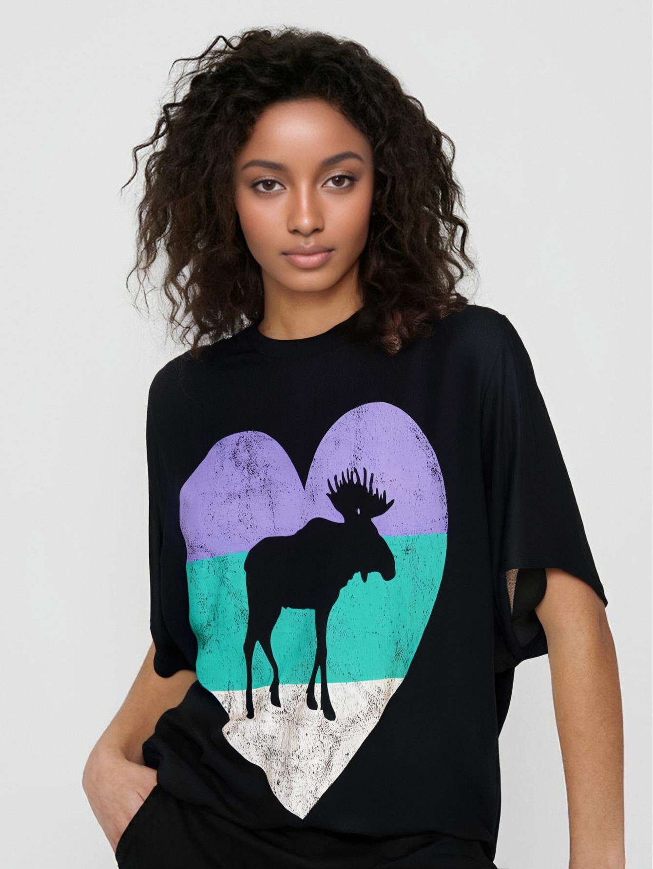 t-shirt Moose Gift Shirt For Women & Girls Retro Cute Tee For Adult ...