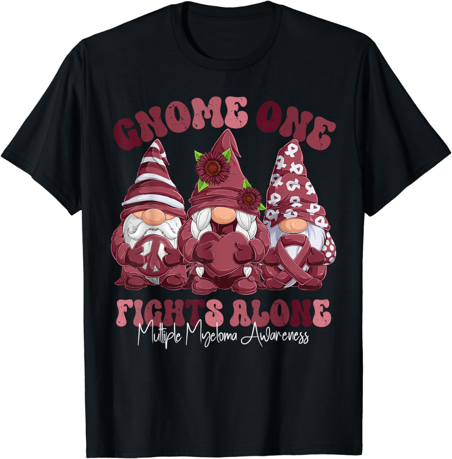t-shirt Multiple Myeloma Awareness Month Burgundy Ribbon Gnomies T ...