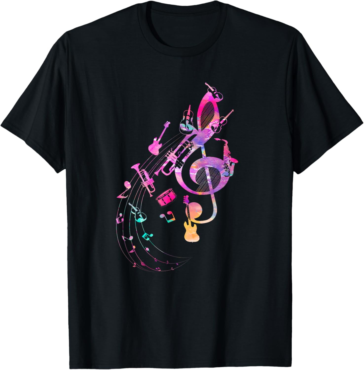 t-shirt Musical Instrument Music Notes Musician Treble Clef T-Shirt ...