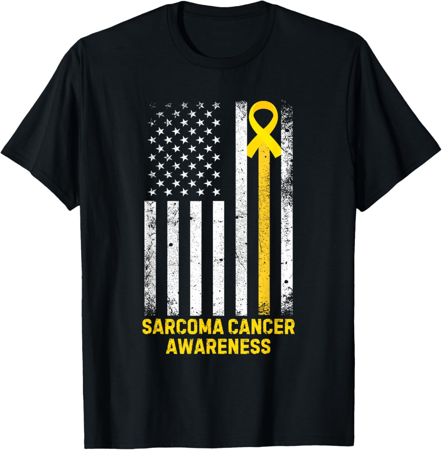 t-shirt Sarcoma Bone Cancer Awareness yellow Ribbon in American Flag T ...