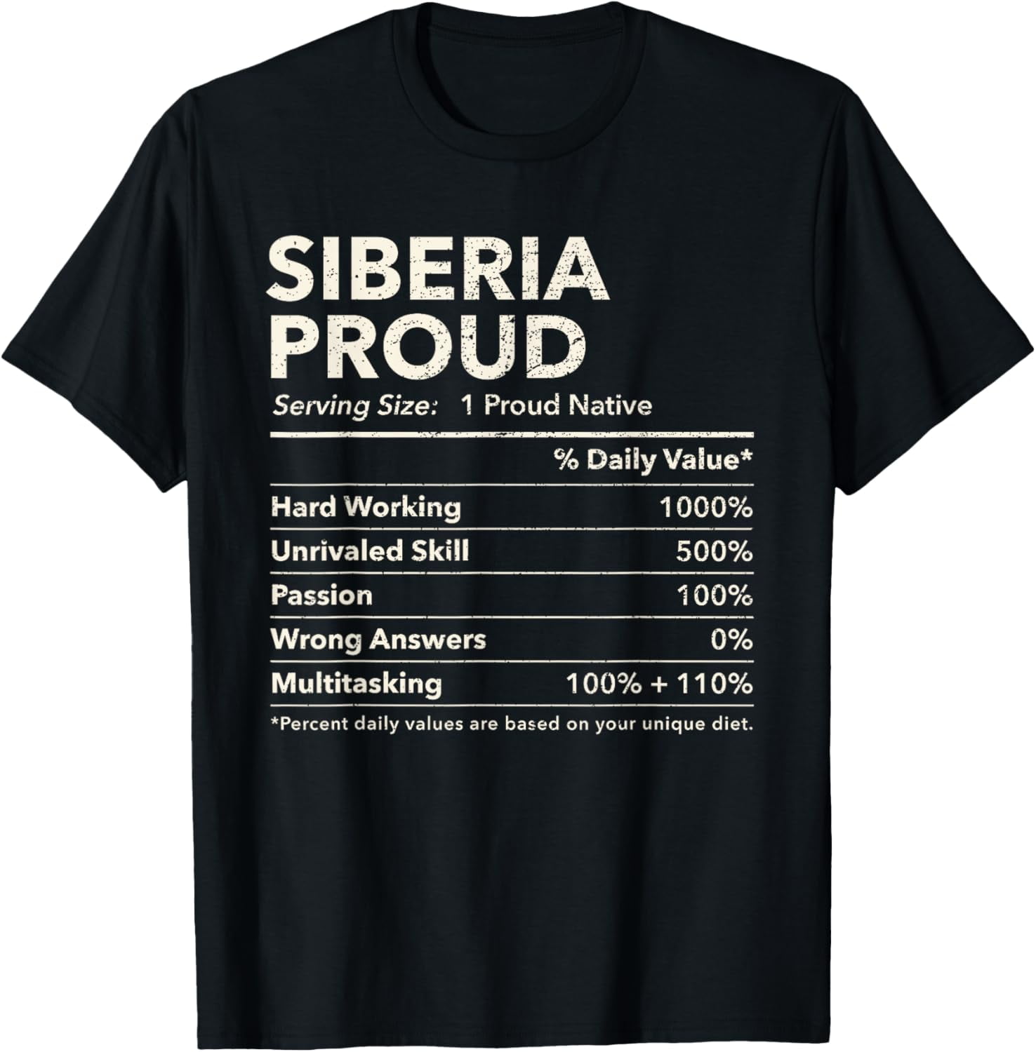 t-shirt Siberia, California Proud Nutrition Facts T-Shirt mens，black ...