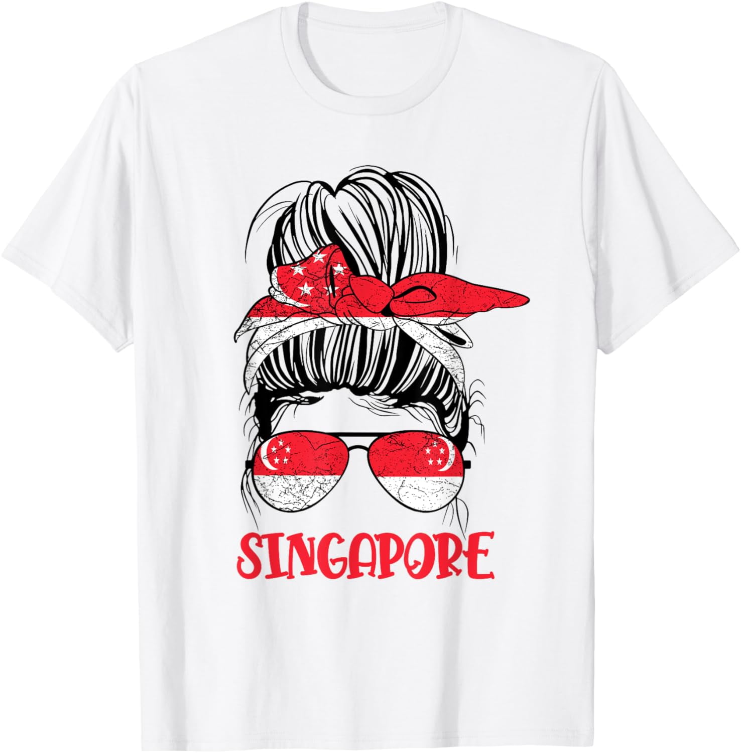 t-shirt Singaporean Girl Messy bun Kids Women Singapore flag Vintage T-ShirtMen and women can ...