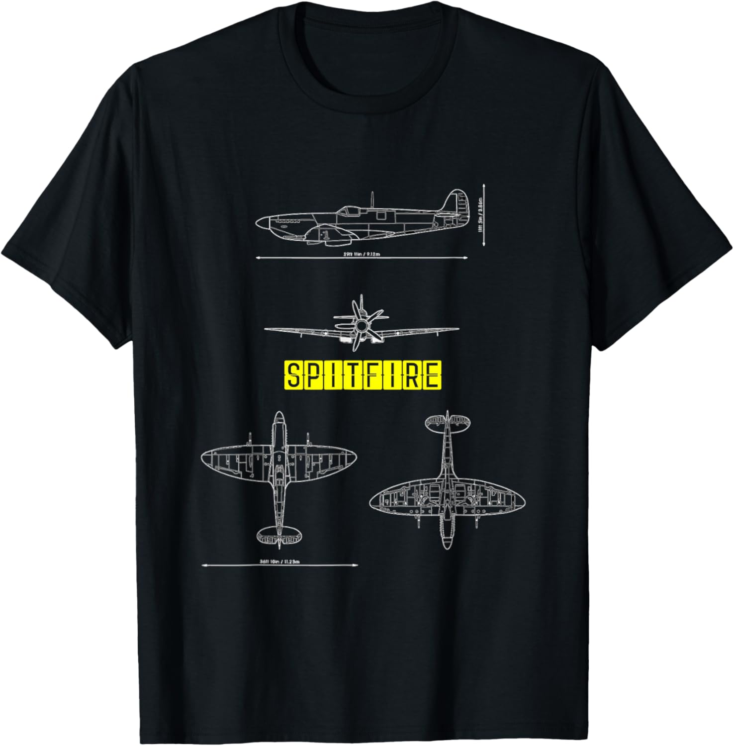 t-shirt Spitfire Iconic British Airplane Blueprint Design T-Shirt ...