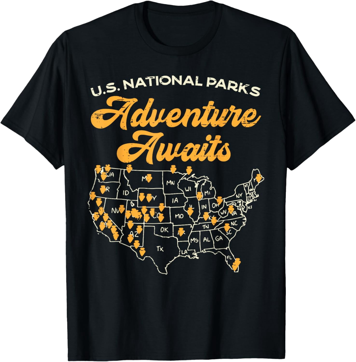 t-shirt US National Parks Adventure Awaits Map Camping Hiking Camper T ...