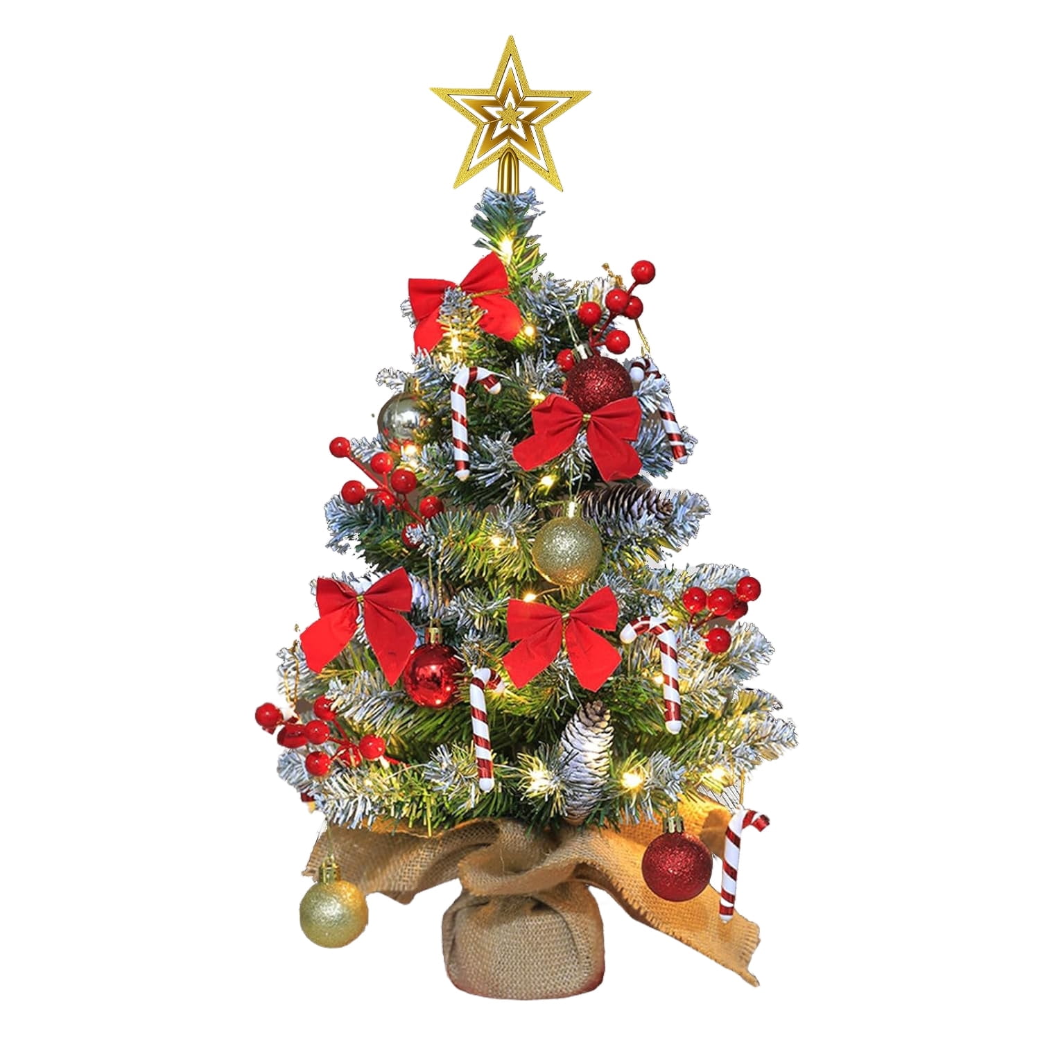 BN-LINK Tabletop Christmas Tree, 24" Pre-Lit Artificial Mini Xmas Tree ...