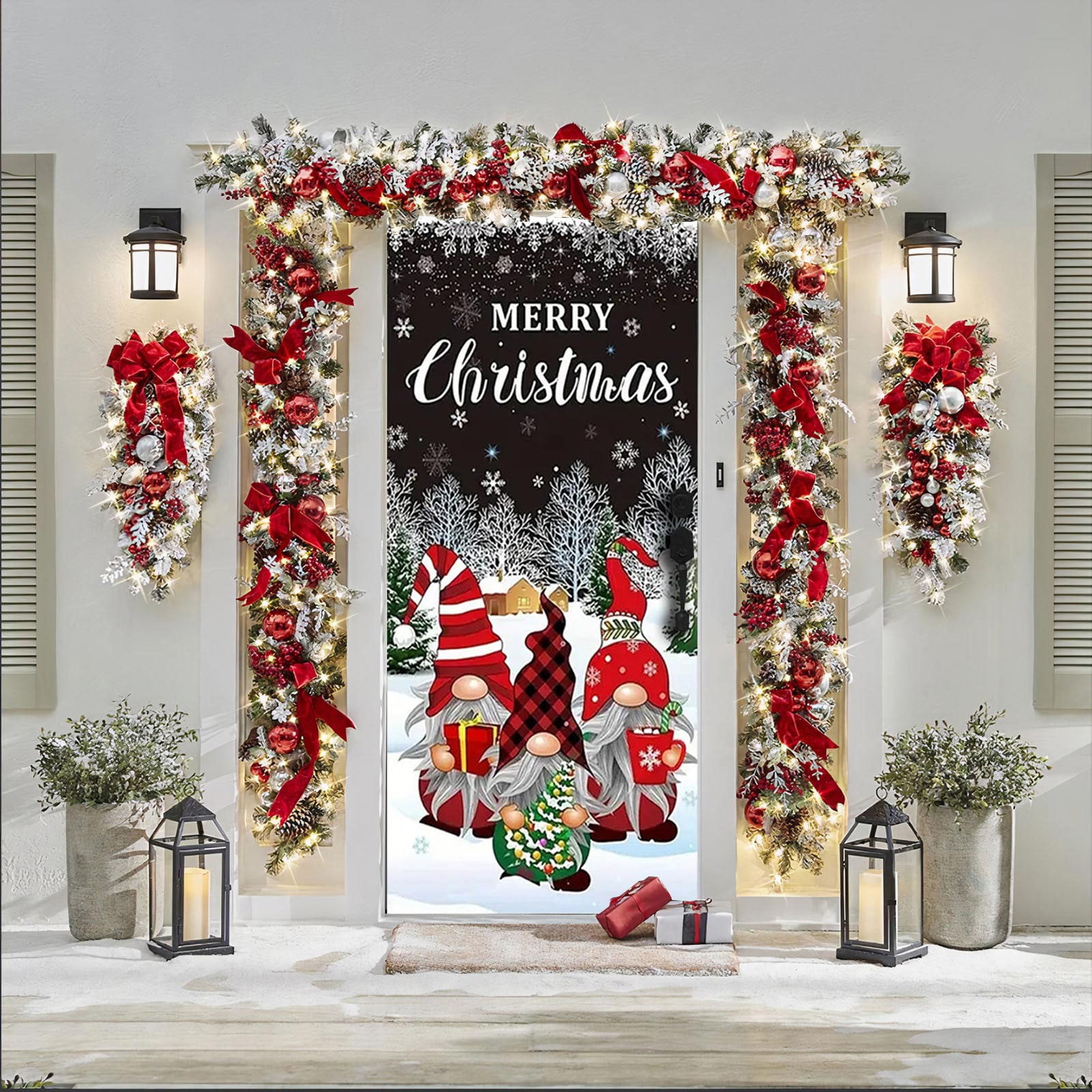 Taicans Christmas Door Cover Gnomes Fabric Door Cover Decoration ...