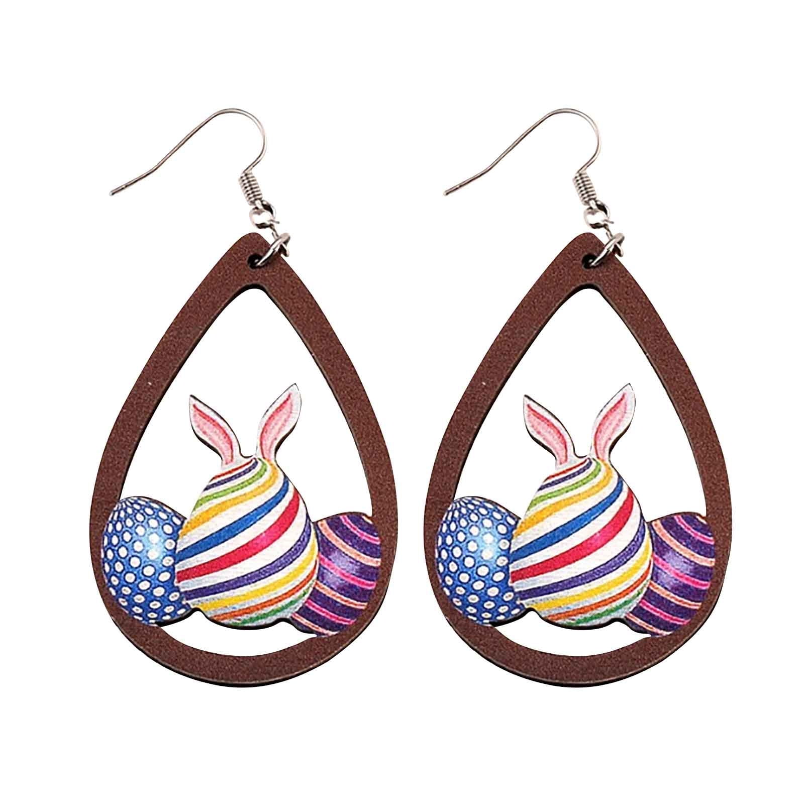 taicans Colorful Easter Rabbit Wooden Dangle Earrings for Women Jewelry ...
