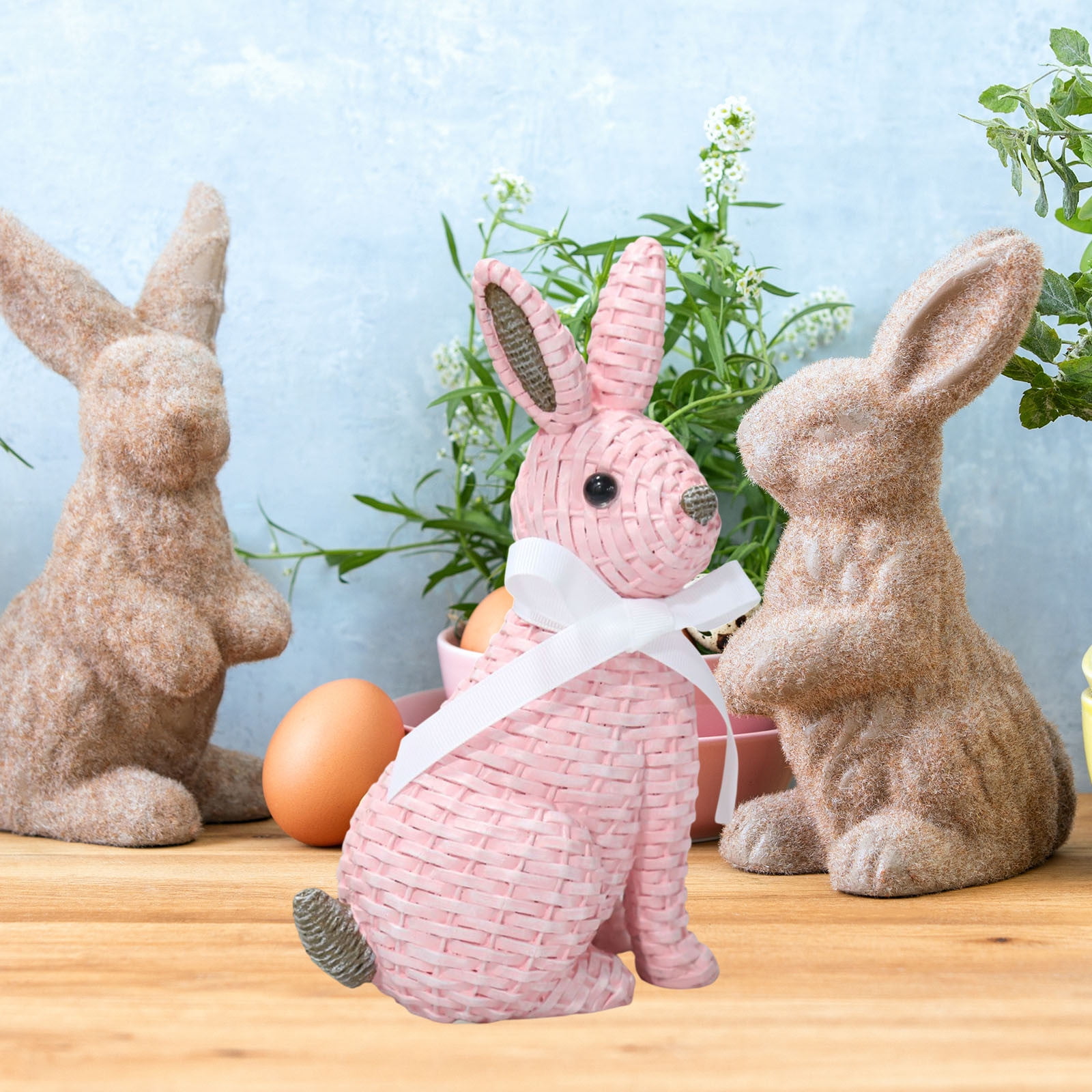 taicans Easter Rabbit Decorative,Rattan Effect Resin Bunny Easter Decor ...