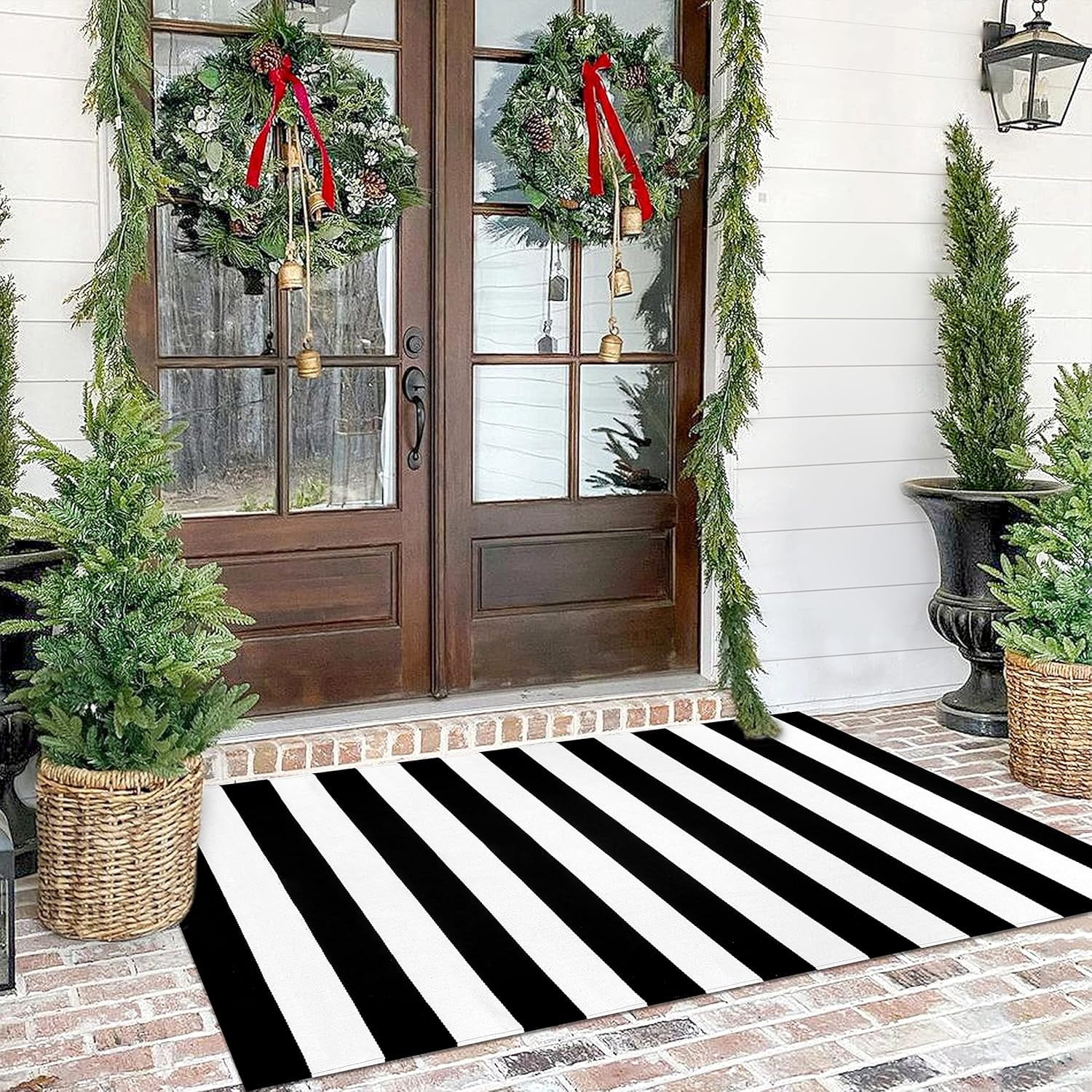 Taicans Fall Outdoor Rug,Black and White triepd Rug Front Door Mat ...