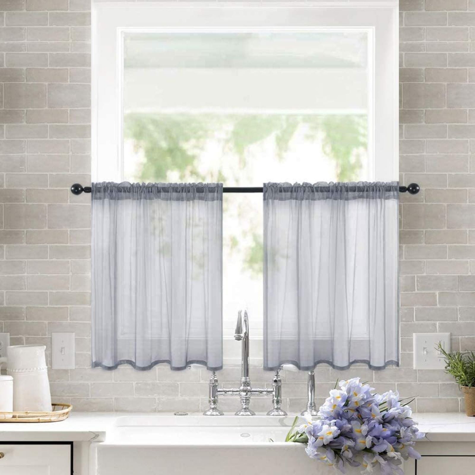 taicans Kitchen Sheer Curtains,Elegant Short Sheer Curtains,Rod Pocket ...