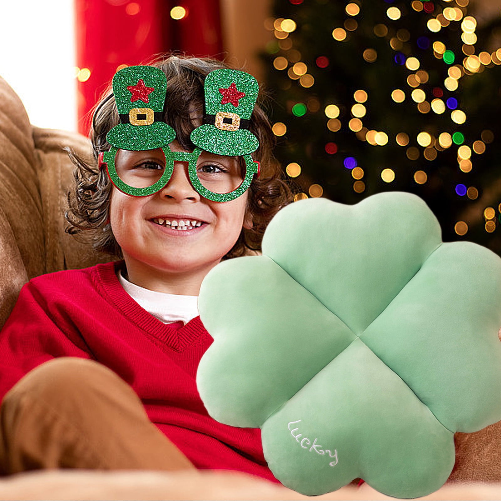 taicans Lucky Grass Pillow,3D Four-Leaf Clover Throw Pillow Plush ...