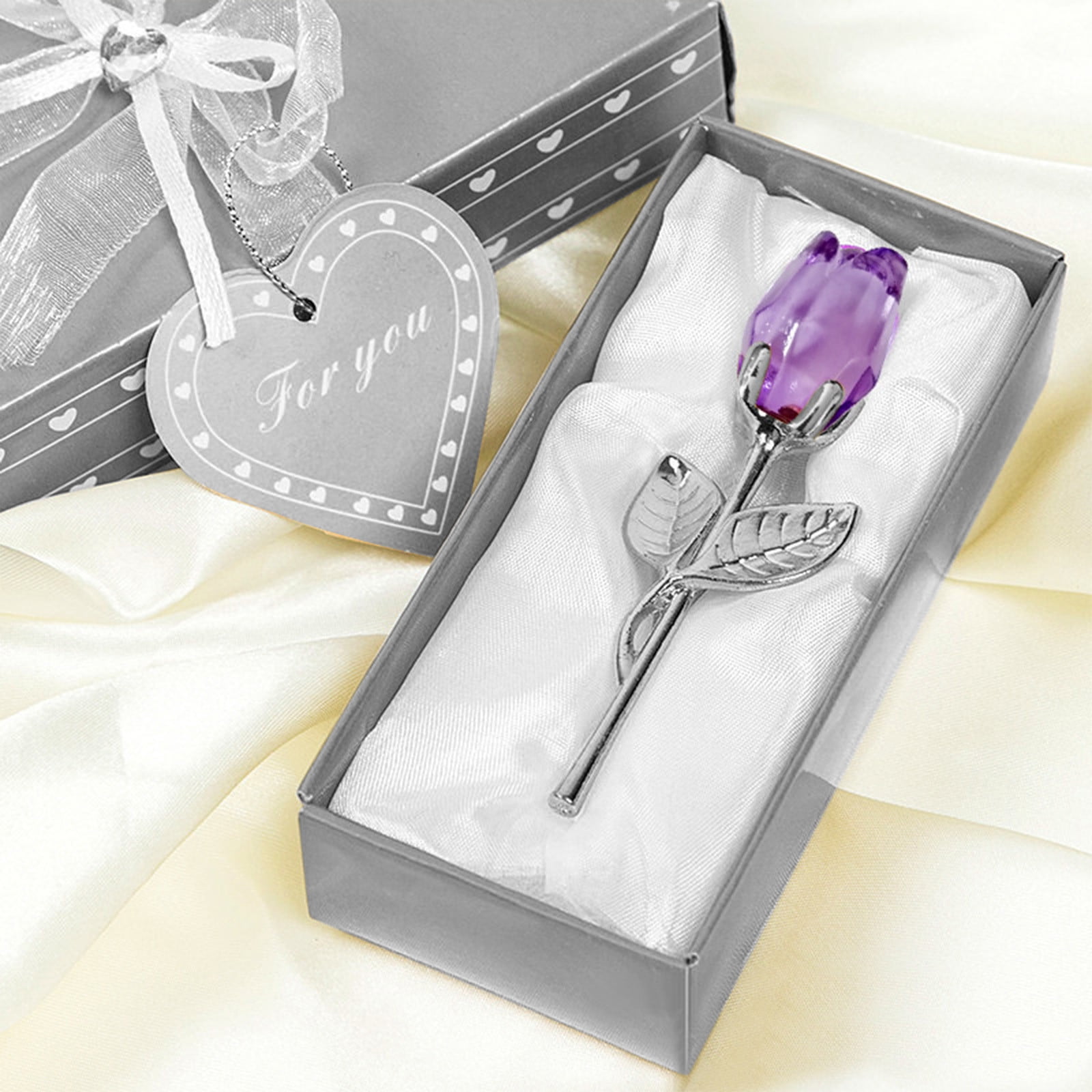 taicans Mini Crystal Glass Rose Flower,Elegance Rose Ring Holder with ...