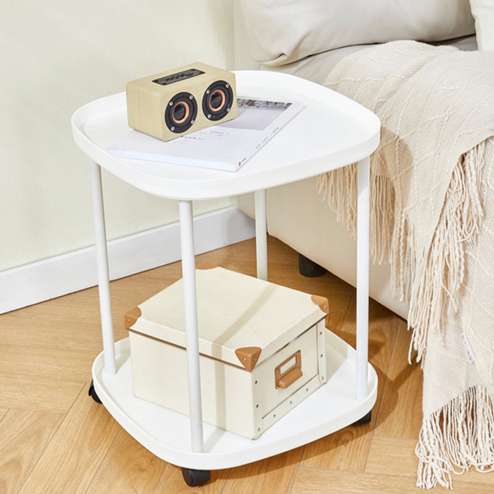 taicans Side Table with Wheels,2 Tier End Table Living Room Plastic ...